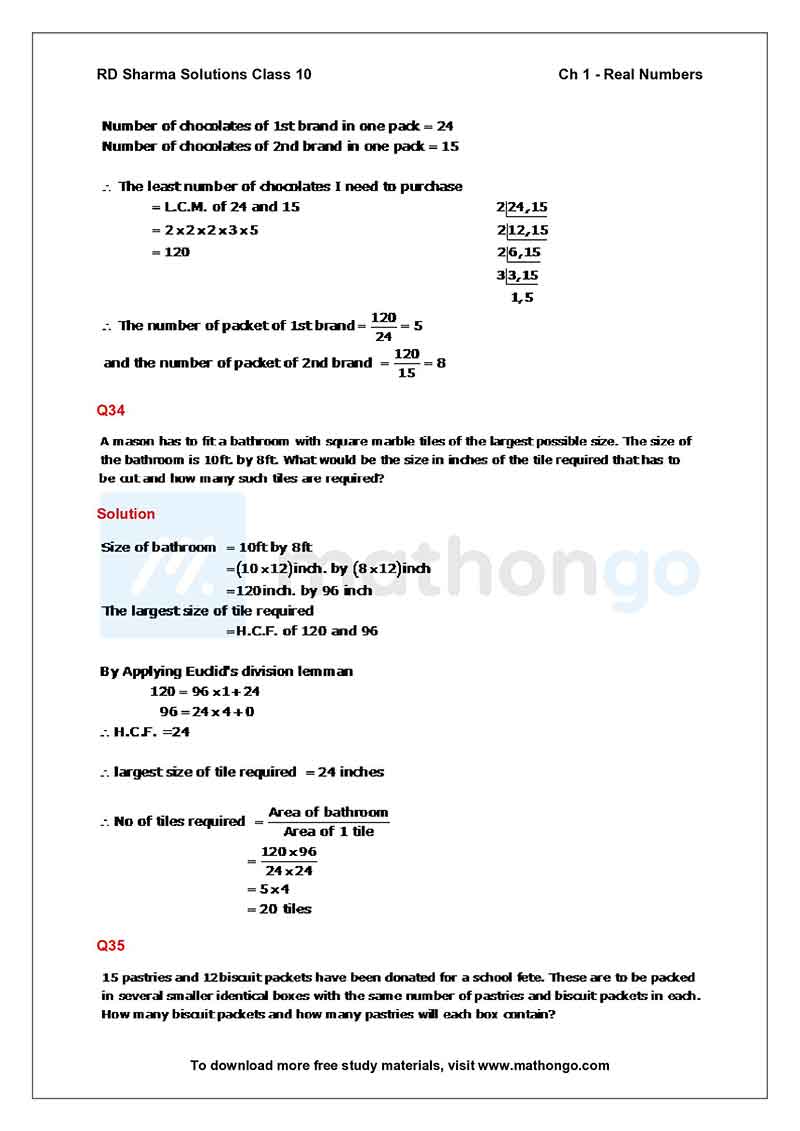 RD Sharma Class 10 Solutions Chapter 1 – Real Numbers – MathonGo