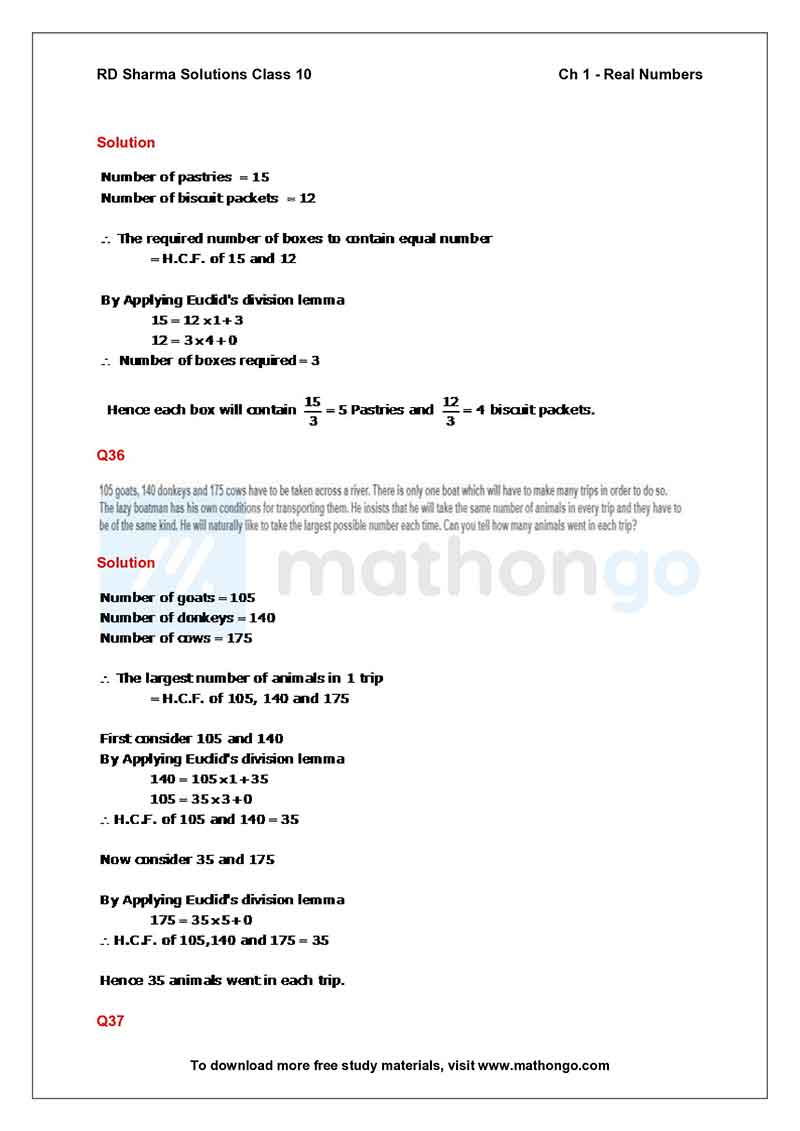 RD Sharma Class 10 Solutions Chapter 1 - Real Numbers - PDF Download