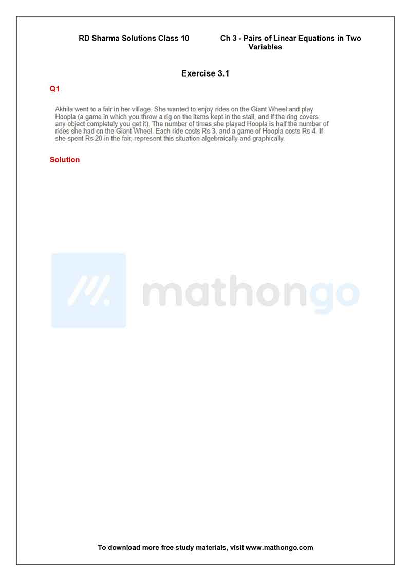 RD Sharma Class 10 Solutions Chapter 3 – Pair of Linear Equations in ...