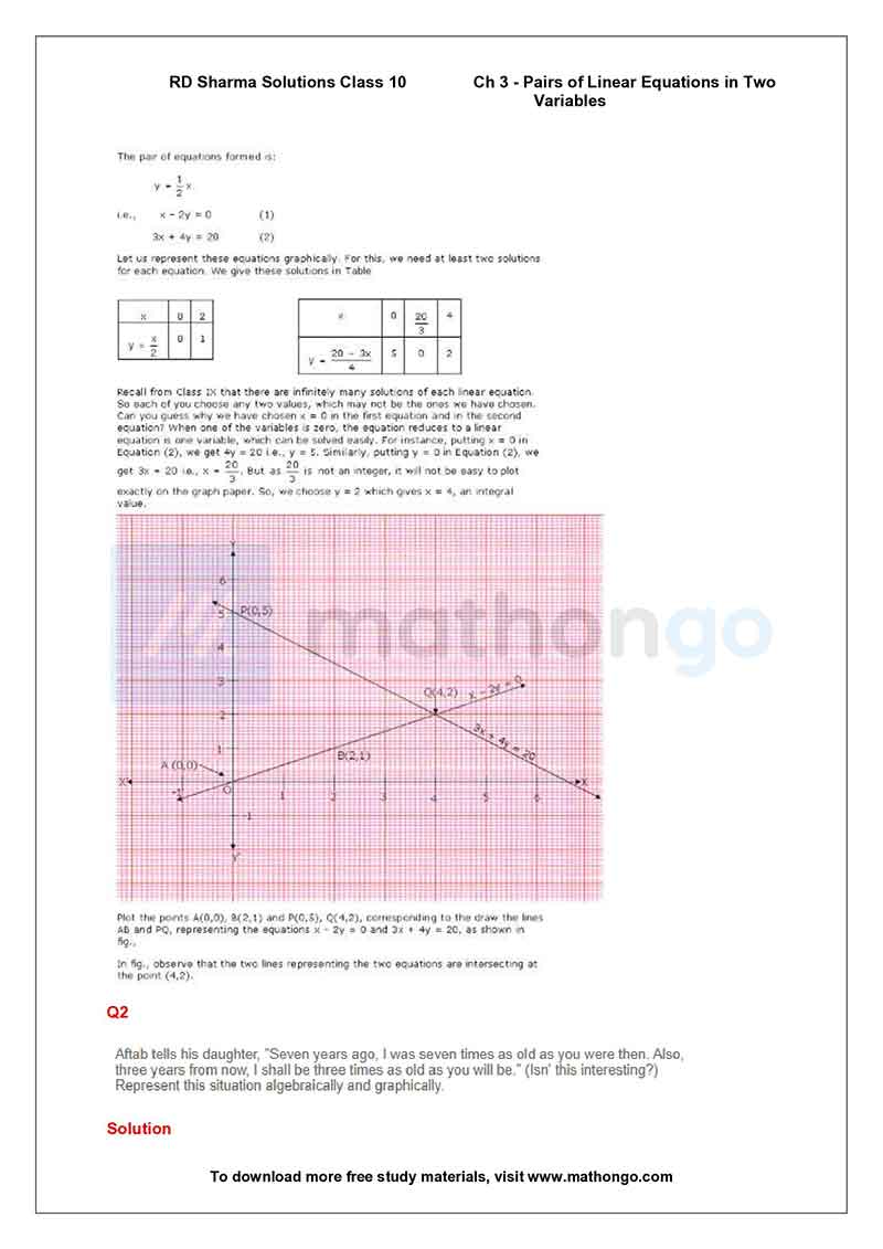 RD Sharma Class 10 Solutions Chapter 3 – Pair of Linear Equations in ...