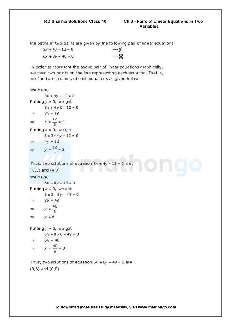RD Sharma Class 10 Solutions Chapter 3 – Pair of Linear Equations in ...