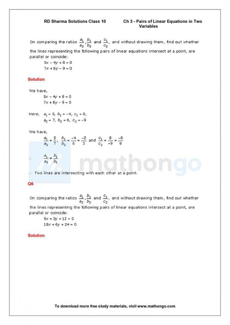 RD Sharma Class 10 Solutions Chapter 3 – Pair of Linear Equations in ...