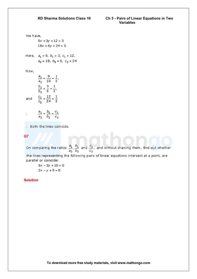RD Sharma Class 10 Solutions Chapter 3 – Pair of Linear Equations in ...