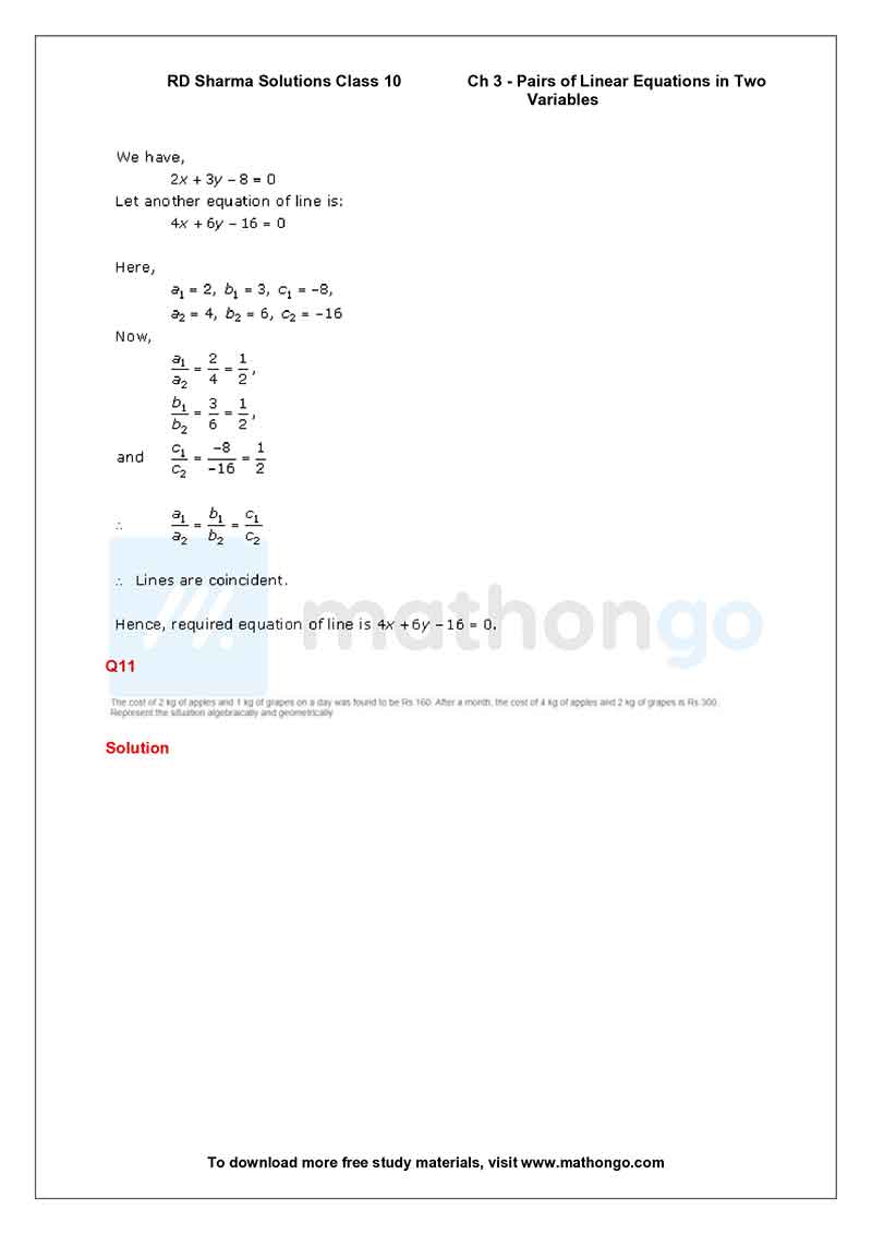 RD Sharma Class 10 Solutions Chapter 3 – Pair of Linear Equations in ...