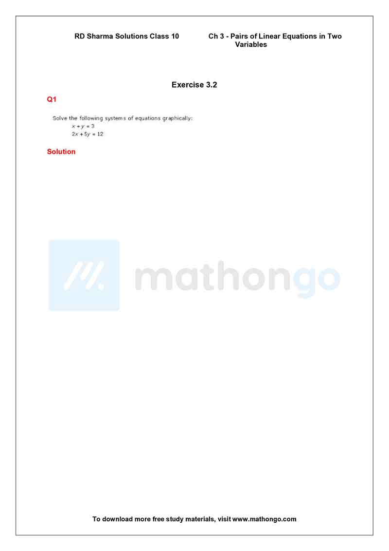 RD Sharma Class 10 Solutions Chapter 3 – Pair of Linear Equations in ...
