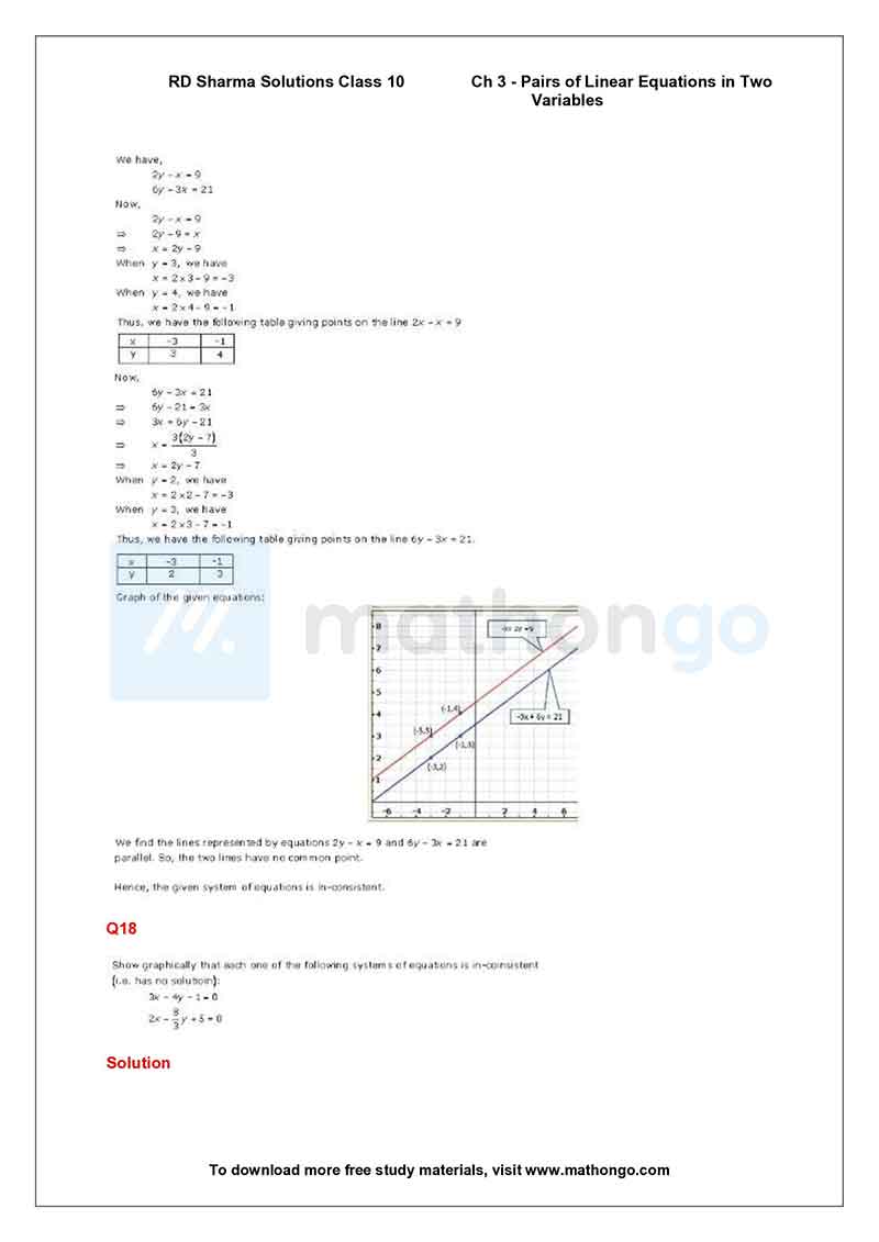 RD Sharma Class 10 Solutions Chapter 3 – Pair of Linear Equations in ...
