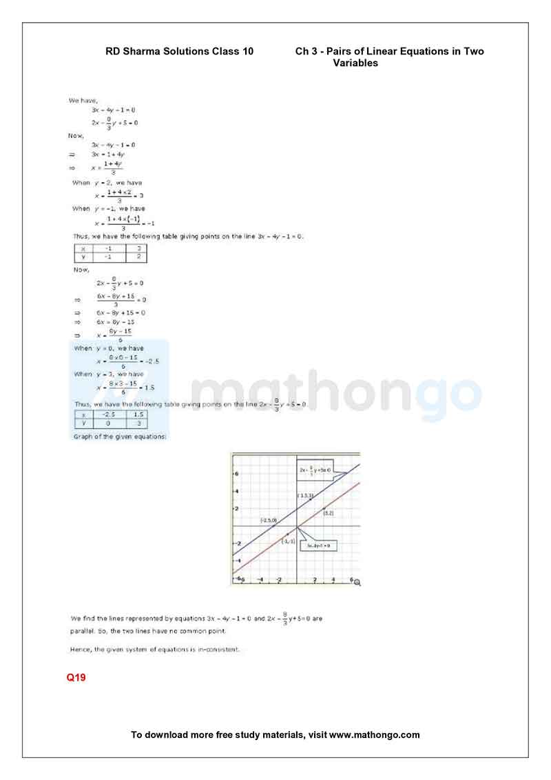 RD Sharma Class 10 Solutions Chapter 3 – Pair of Linear Equations in ...