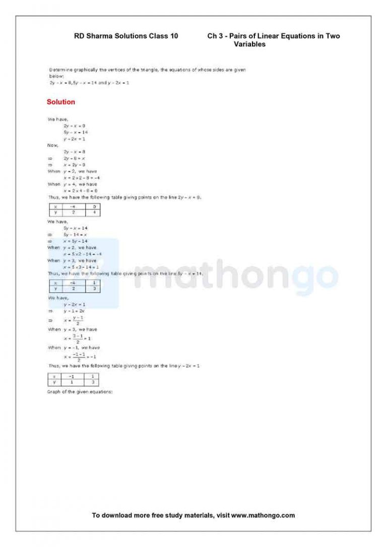 RD Sharma Class 10 Solutions Chapter 3 – Pair of Linear Equations in ...