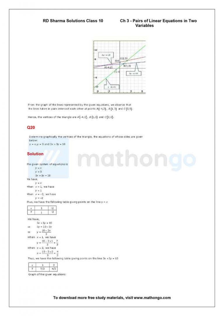 RD Sharma Class 10 Solutions Chapter 3 – Pair of Linear Equations in ...