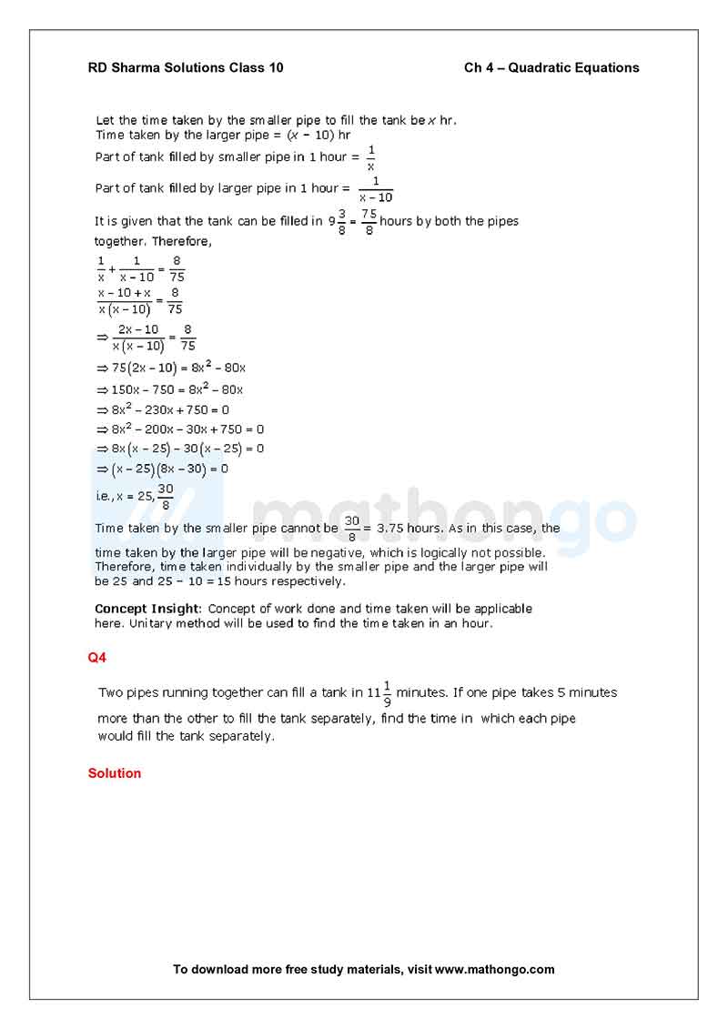 RD Sharma Class 10 Solutions Chapter 4 – Quadratic Equations – MathonGo