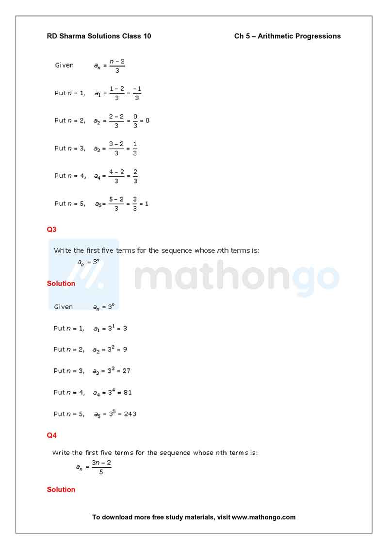 RD Sharma Class 10 Solutions Chapter 5 – Arithmetic Progressions – MathonGo
