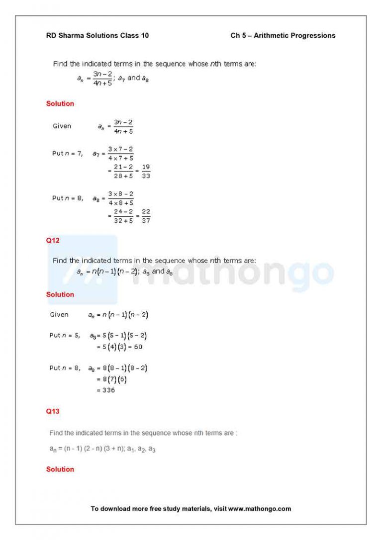 RD Sharma Class 10 Solutions Chapter 5 – Arithmetic Progressions – MathonGo