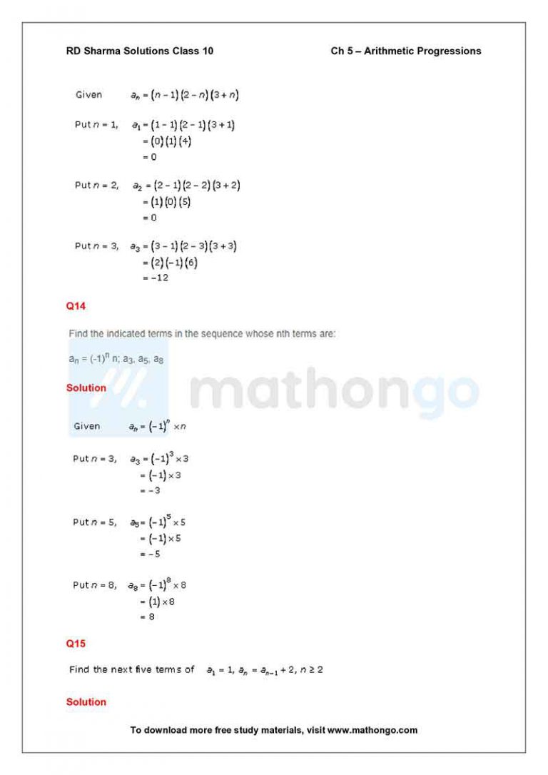 RD Sharma Class 10 Solutions Chapter 5 – Arithmetic Progressions – MathonGo