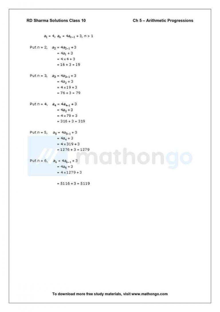 RD Sharma Class 10 Solutions Chapter 5 – Arithmetic Progressions – MathonGo