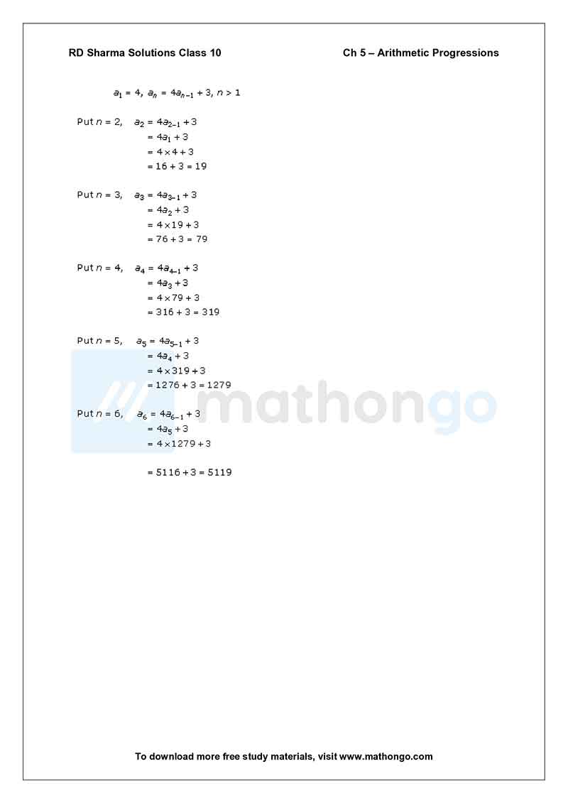 RD Sharma Class 10 Solutions Chapter 5 – Arithmetic Progressions – MathonGo