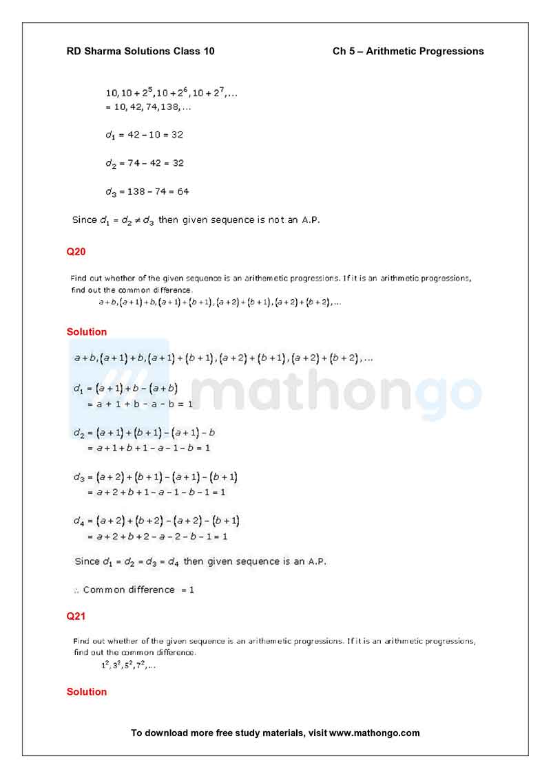 RD Sharma Class 10 Solutions Chapter 5 – Arithmetic Progressions – MathonGo