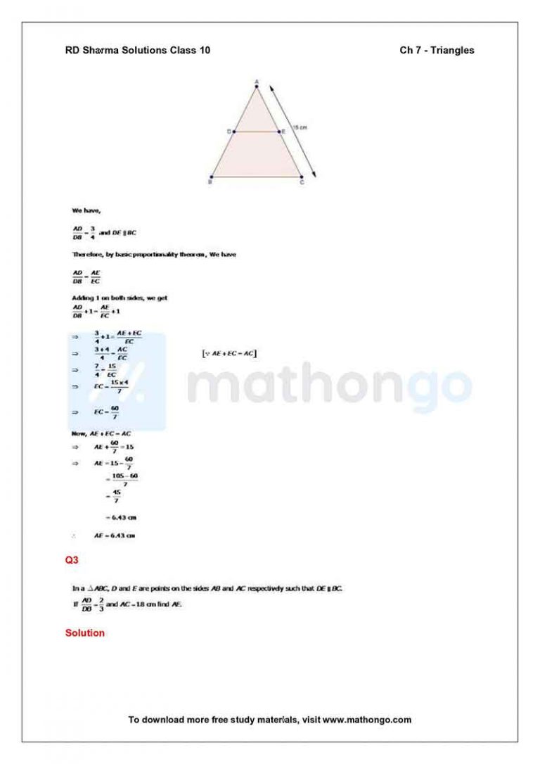 RD Sharma Class 10 Solutions Chapter 7 – Triangles – MathonGo