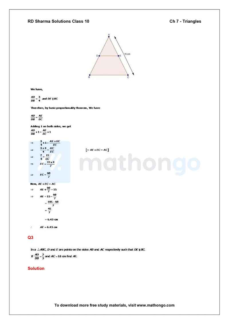 RD Sharma Class 10 Solutions Chapter 7 – Triangles – MathonGo