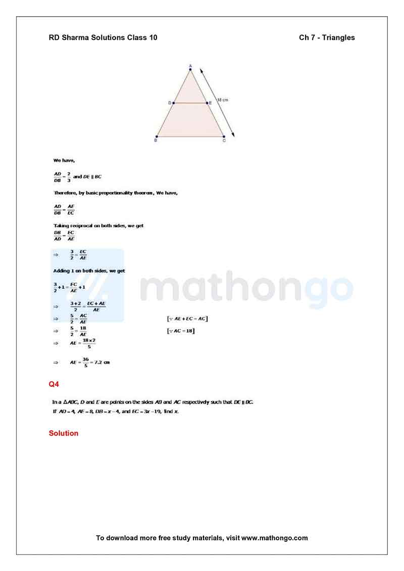 RD Sharma Class 10 Solutions Chapter 7 – Triangles – MathonGo