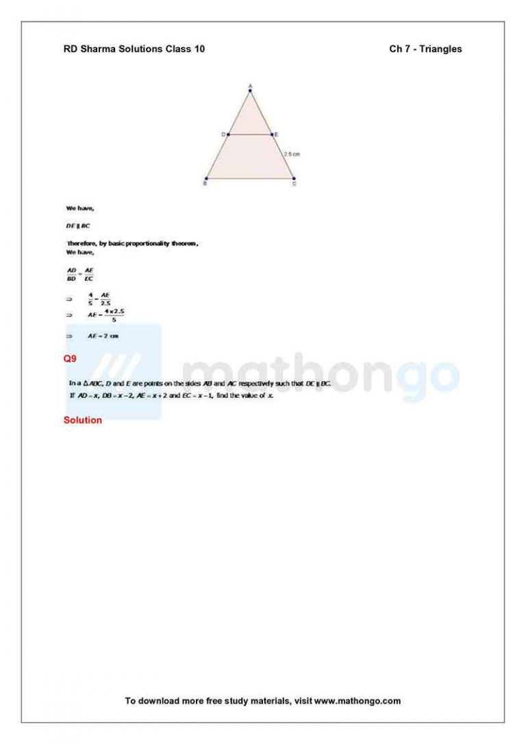 RD Sharma Class 10 Solutions Chapter 7 – Triangles – MathonGo