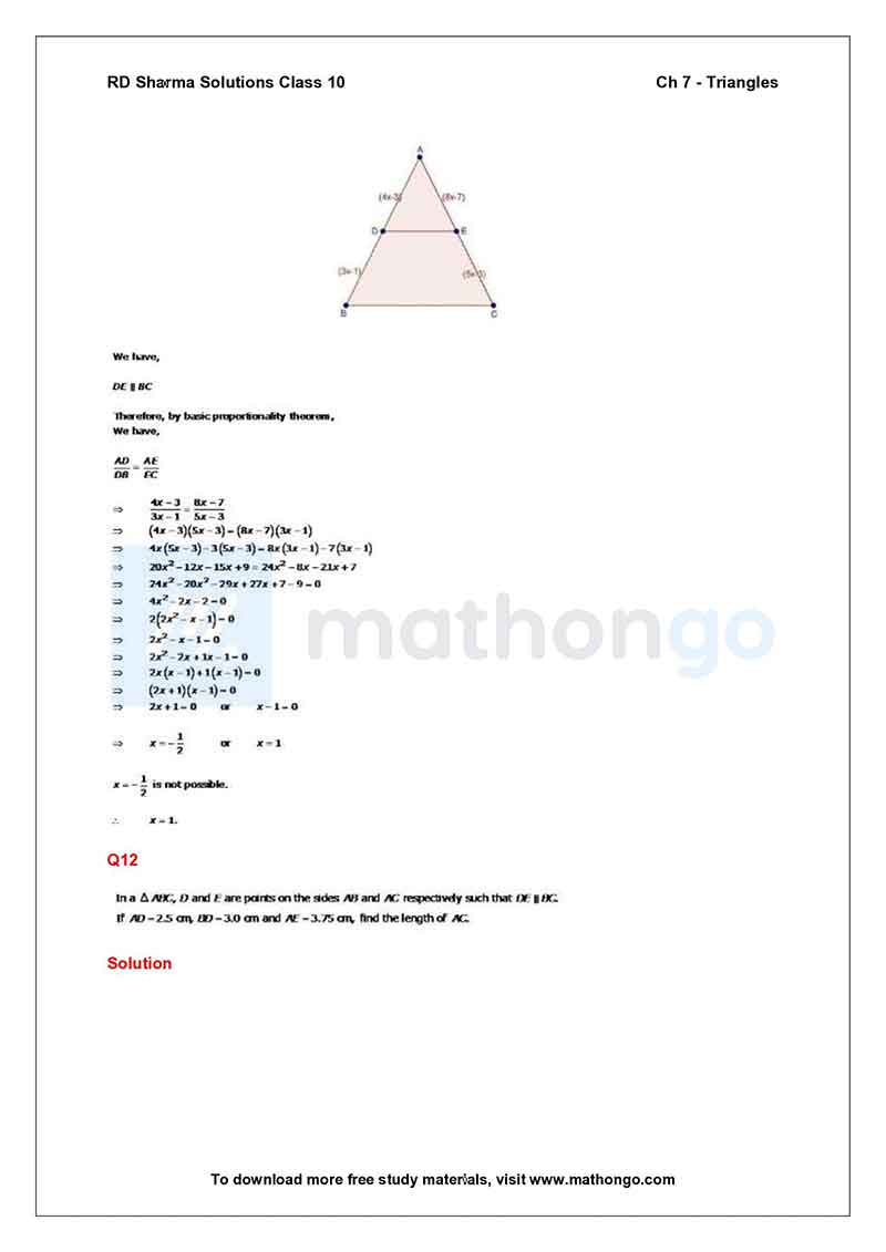 RD Sharma Class 10 Solutions Chapter 7 – Triangles – MathonGo