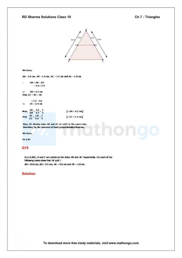 RD Sharma Class 10 Solutions Chapter 7 – Triangles – MathonGo
