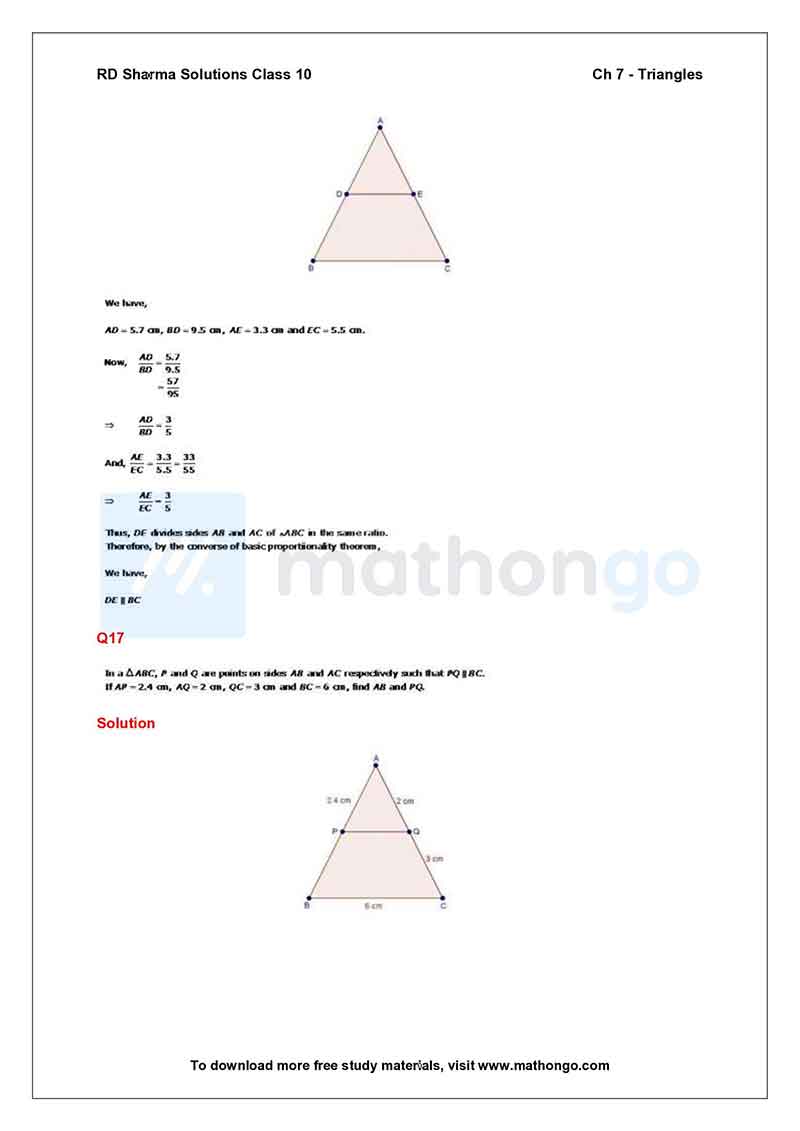 RD Sharma Class 10 Solutions Chapter 7 – Triangles – MathonGo