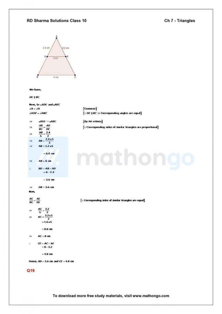 RD Sharma Class 10 Solutions Chapter 7 – Triangles – MathonGo