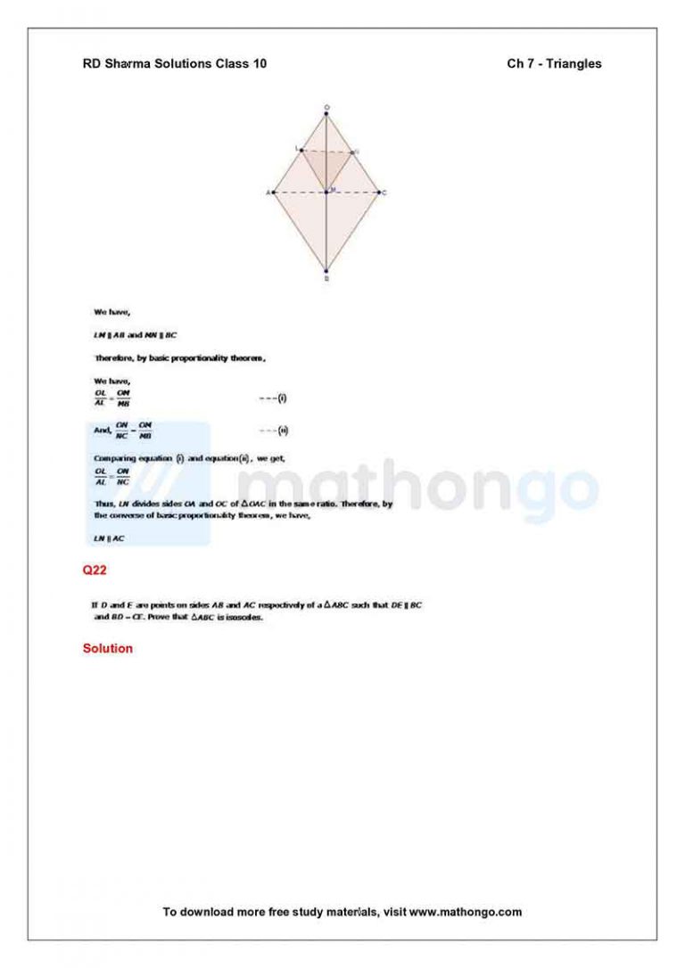RD Sharma Class 10 Solutions Chapter 7 – Triangles – MathonGo