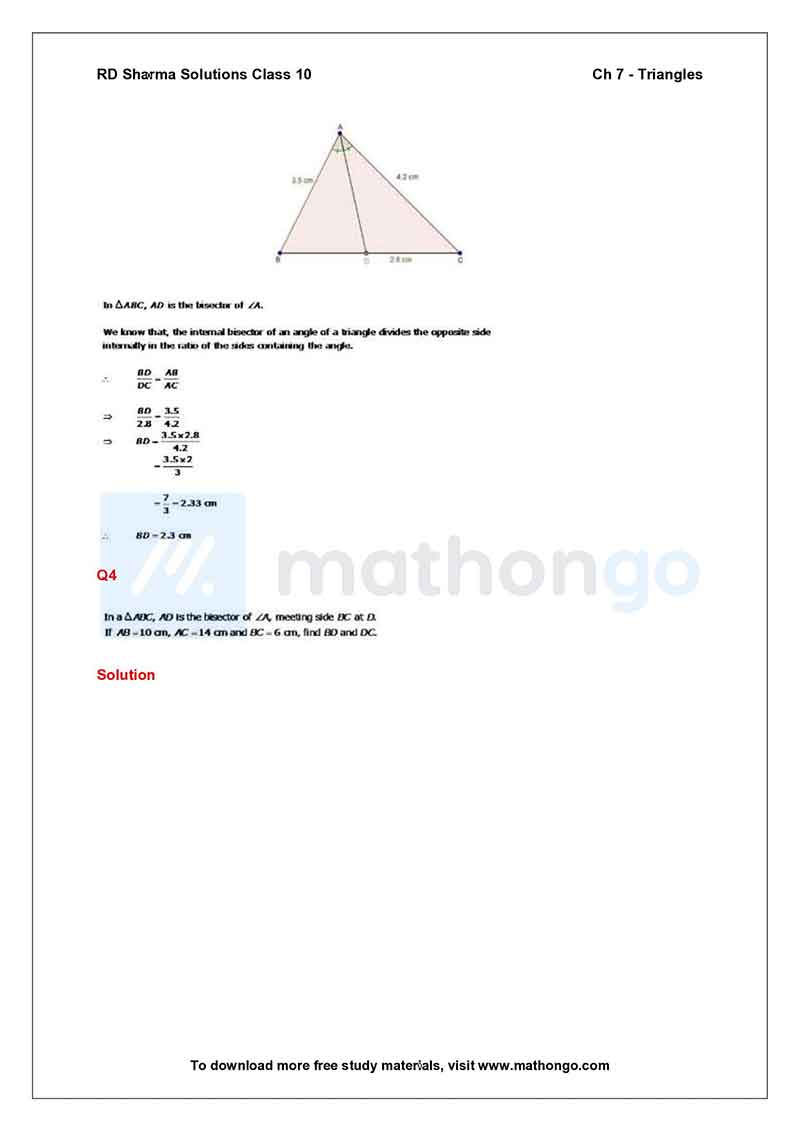 RD Sharma Class 10 Solutions Chapter 7 – Triangles – MathonGo