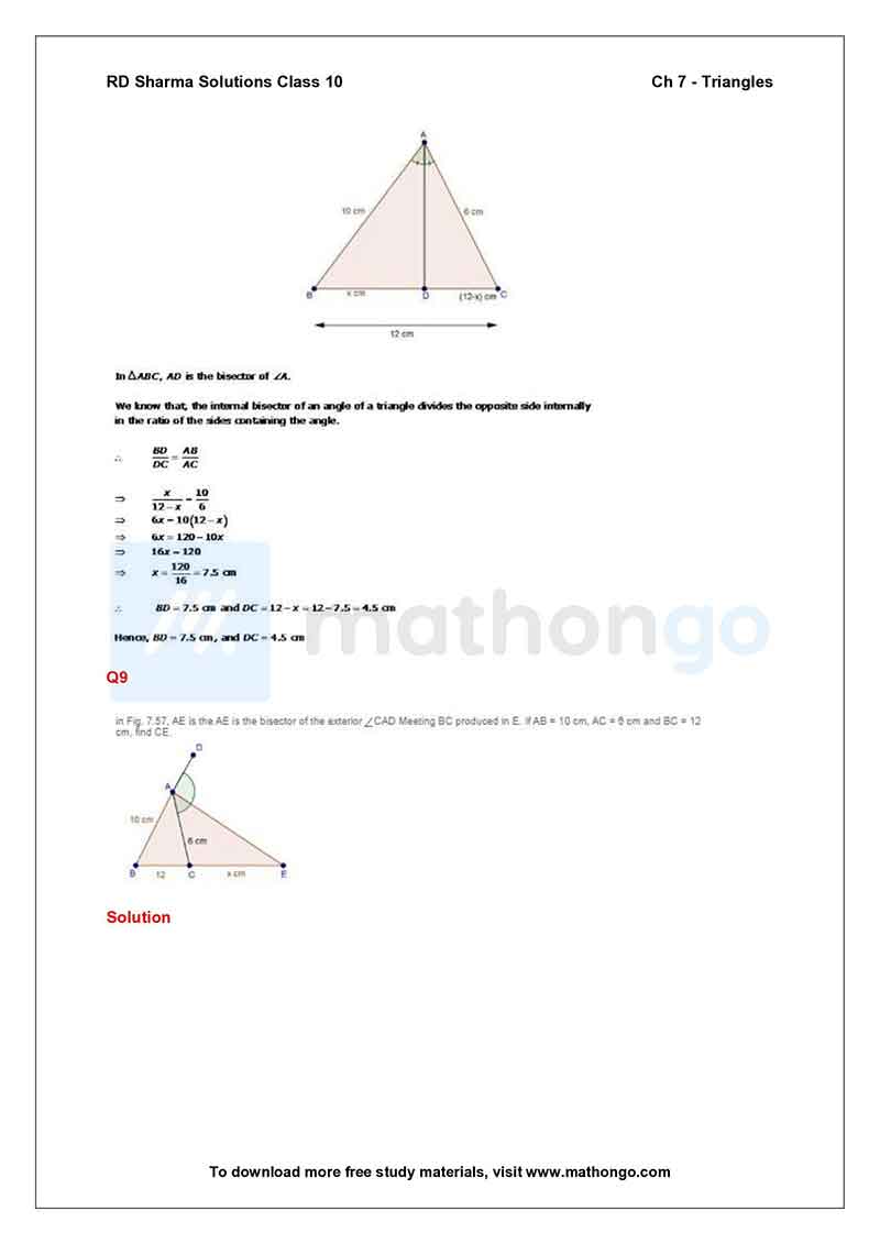 RD Sharma Class 10 Solutions Chapter 7 – Triangles – MathonGo
