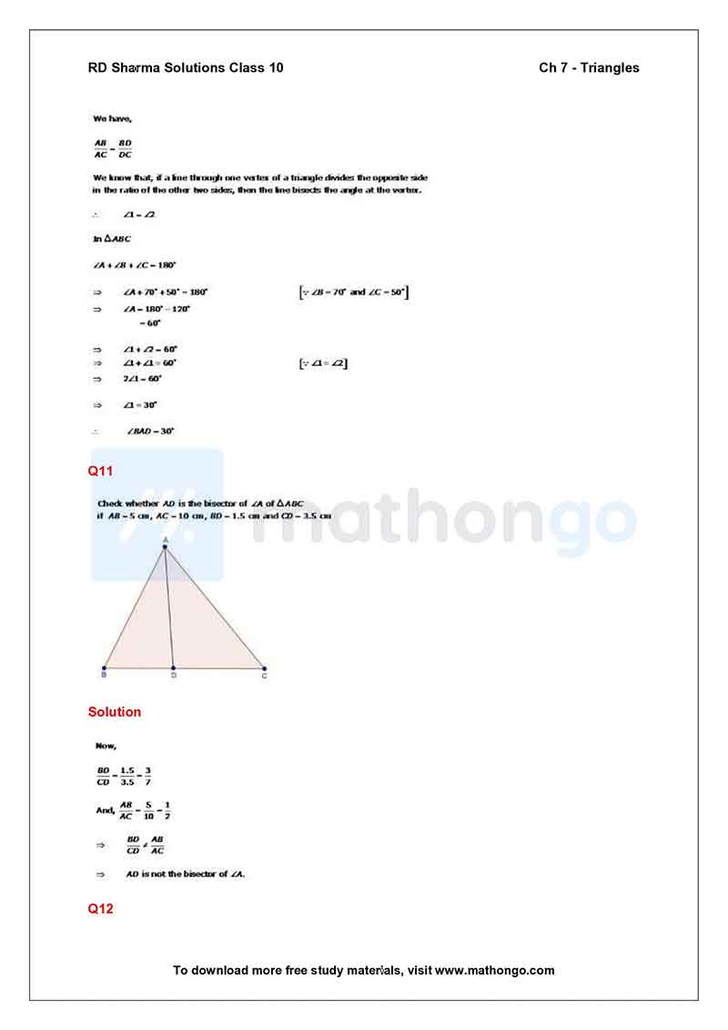 RD Sharma Class 10 Solutions Chapter 7 – Triangles – MathonGo