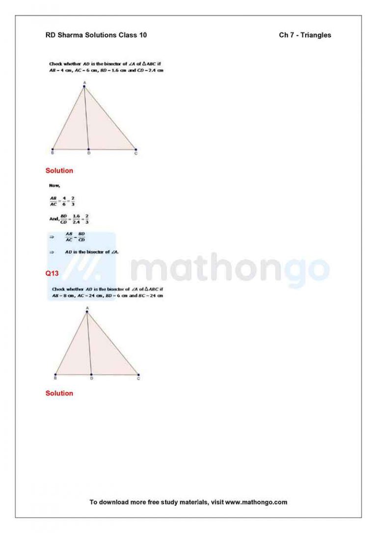 RD Sharma Class 10 Solutions Chapter 7 – Triangles – MathonGo