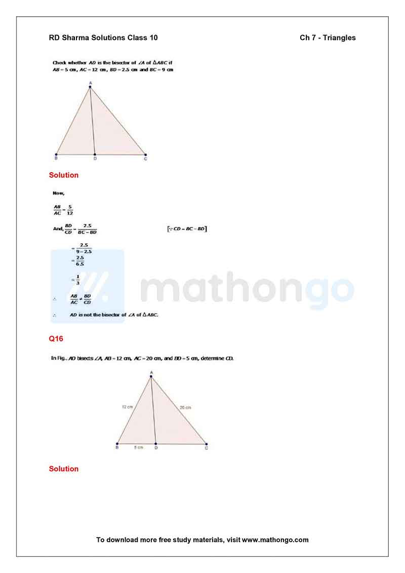 RD Sharma Class 10 Solutions Chapter 7 – Triangles – MathonGo