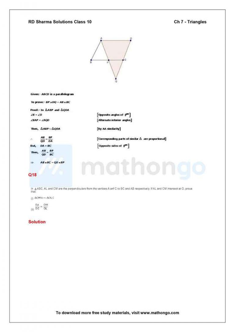 RD Sharma Class 10 Solutions Chapter 7 – Triangles – MathonGo