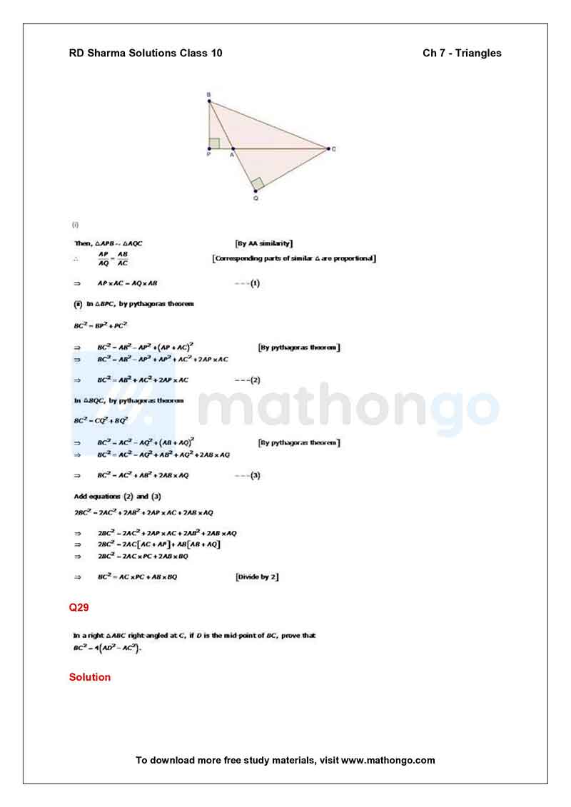 RD Sharma Class 10 Solutions Chapter 7 – Triangles – MathonGo