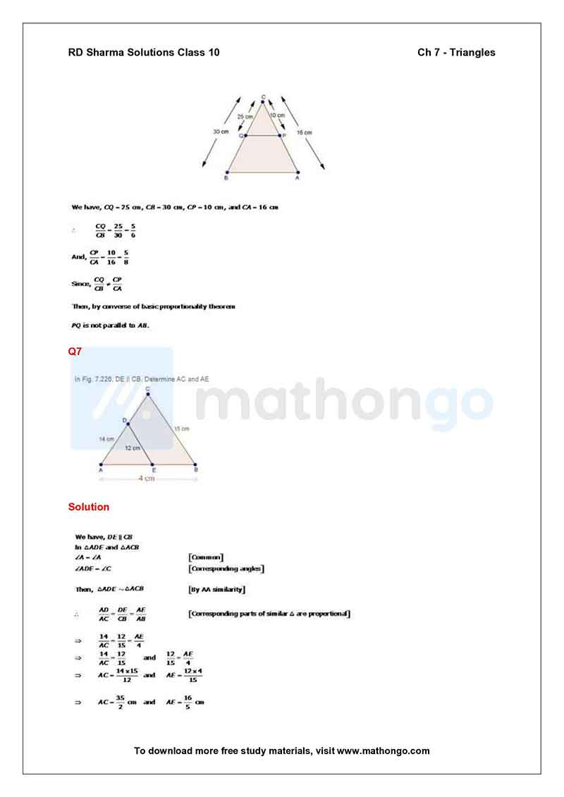 RD Sharma Class 10 Solutions Chapter 7 – Triangles – MathonGo