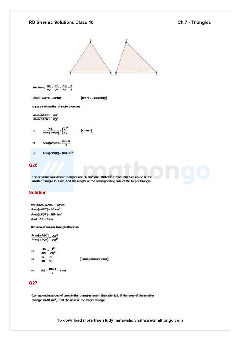 RD Sharma Class 10 Solutions Chapter 7 – Triangles – MathonGo