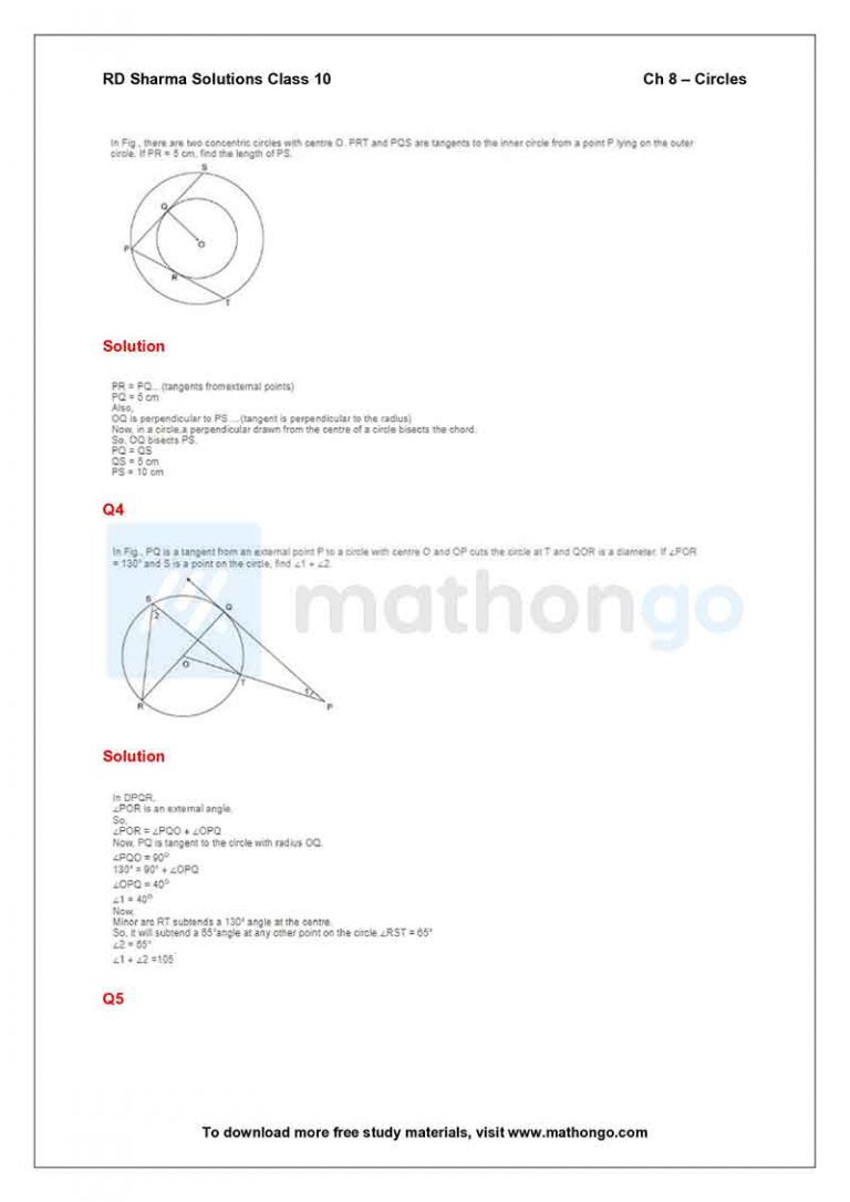 RD Sharma Class 10 Solutions Chapter 8 – Circles – MathonGo