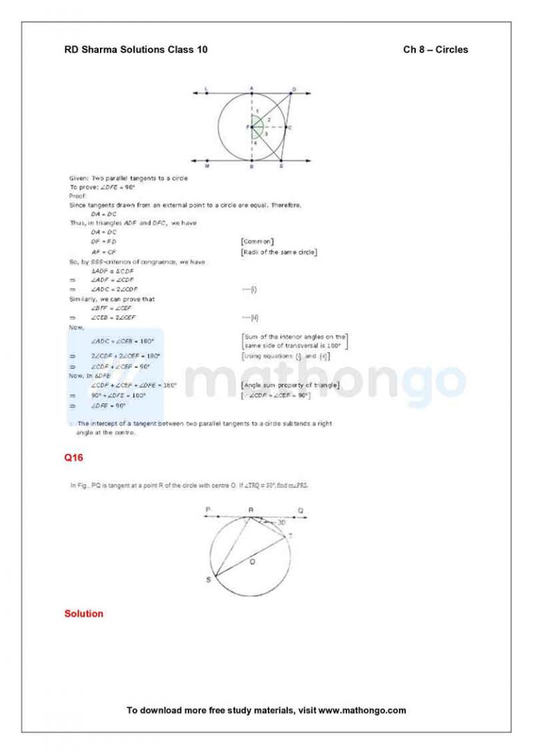 RD Sharma Class 10 Solutions Chapter 8 – Circles – MathonGo