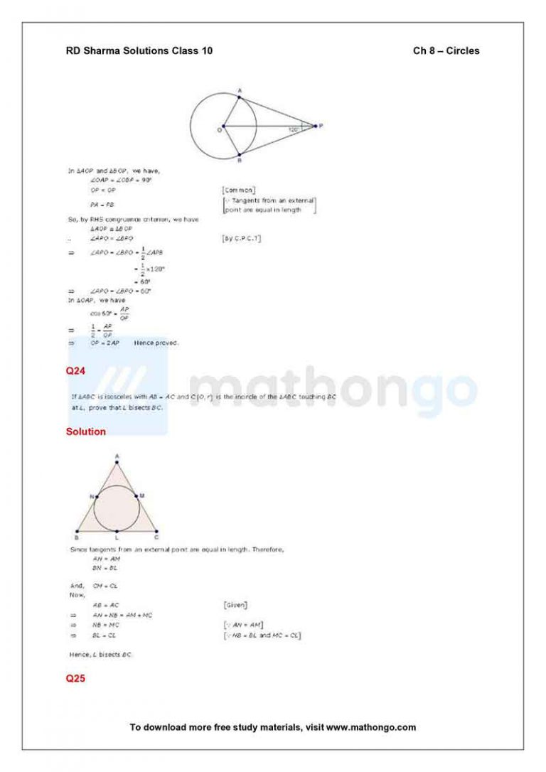 RD Sharma Class 10 Solutions Chapter 8 – Circles – MathonGo