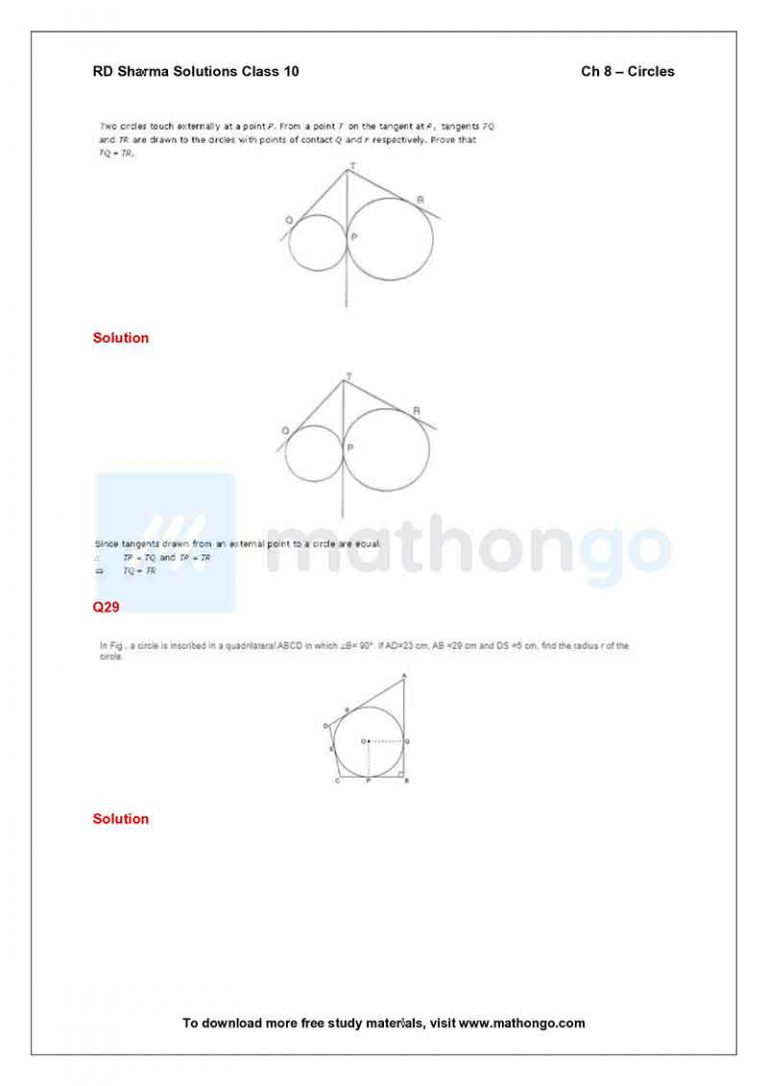 RD Sharma Class 10 Solutions Chapter 8 – Circles – MathonGo