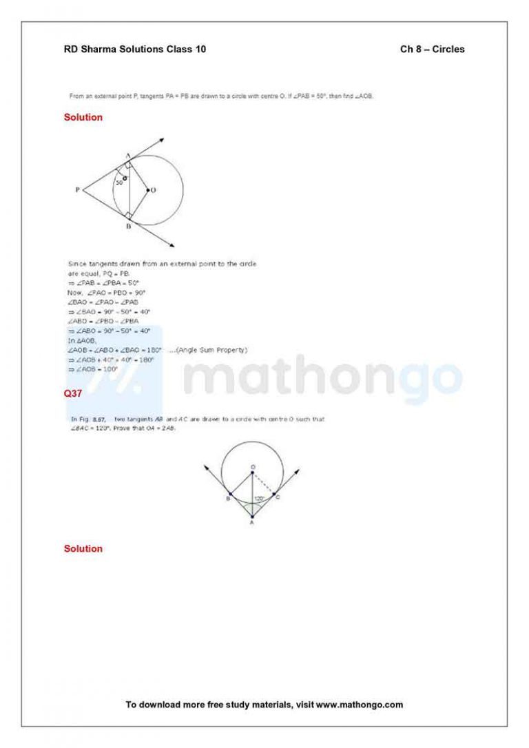 RD Sharma Class 10 Solutions Chapter 8 – Circles – MathonGo