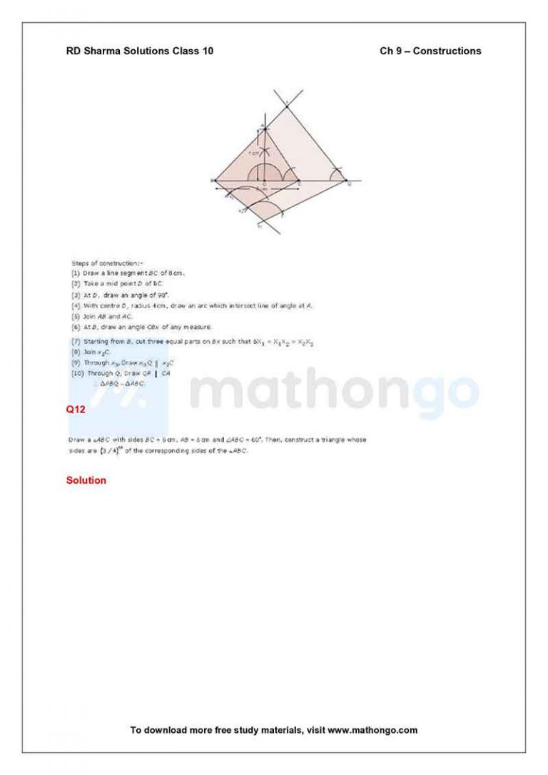 RD Sharma Class 10 Solutions Chapter 9 – Constructions – MathonGo