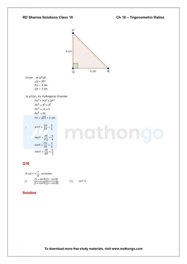 RD Sharma Class 10 Solutions Chapter 10 – Trigonometric Ratios – MathonGo