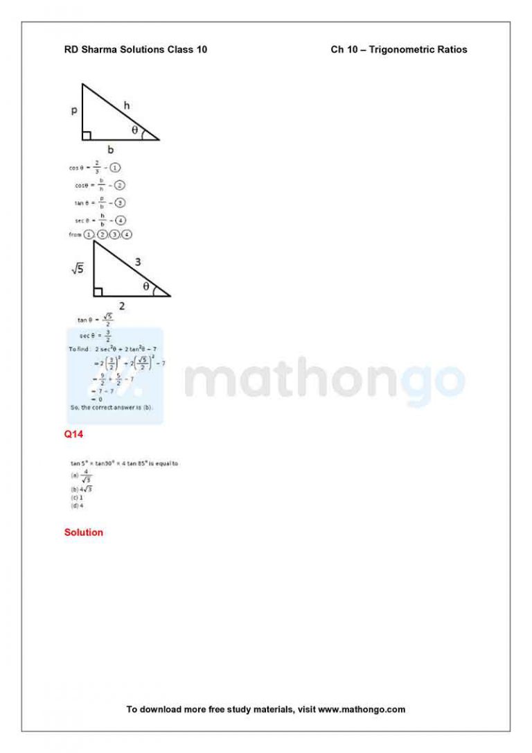 RD Sharma Class 10 Solutions Chapter 10 – Trigonometric Ratios – MathonGo