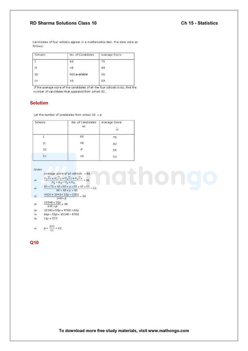 RD Sharma Class 10 Solutions Chapter 15 – Statistics – MathonGo