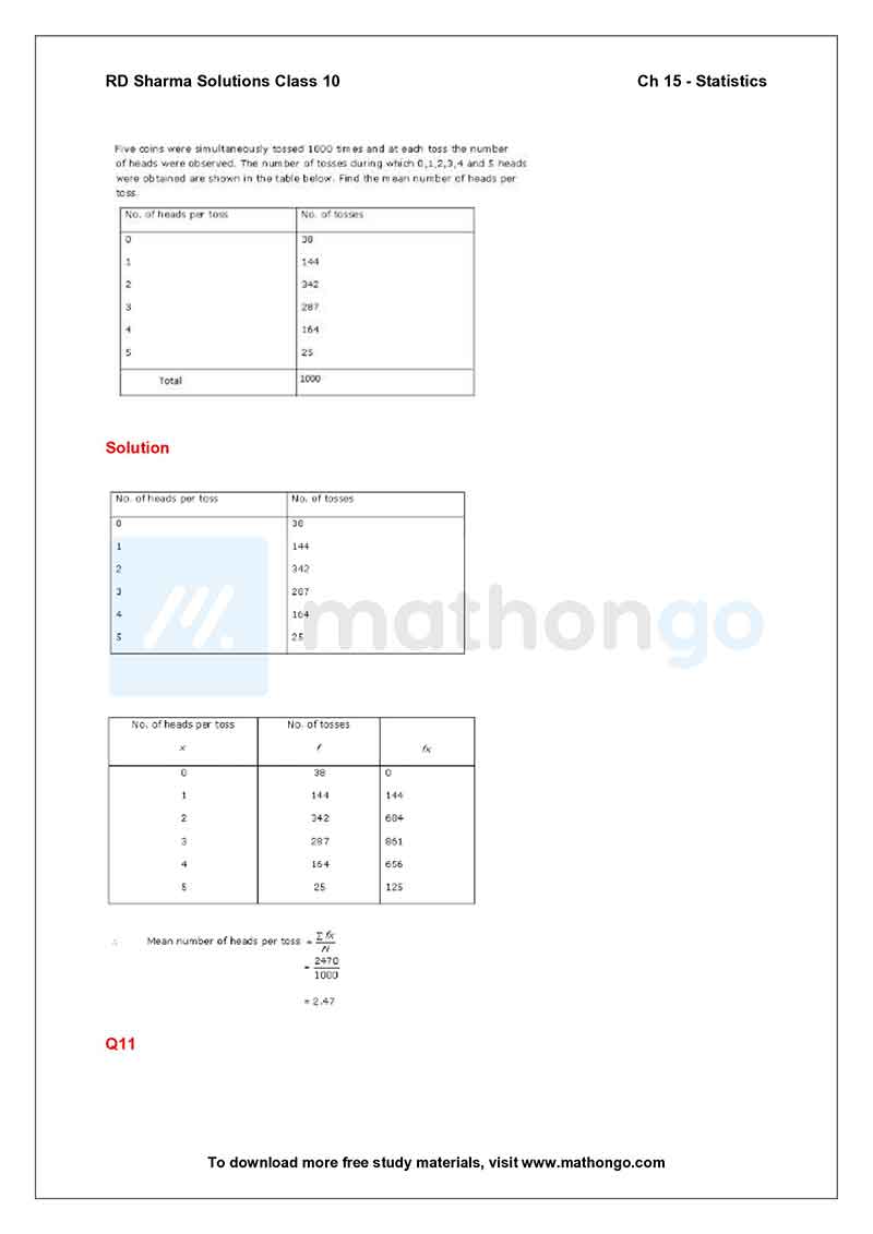 RD Sharma Class 10 Solutions Chapter 15 – Statistics – MathonGo