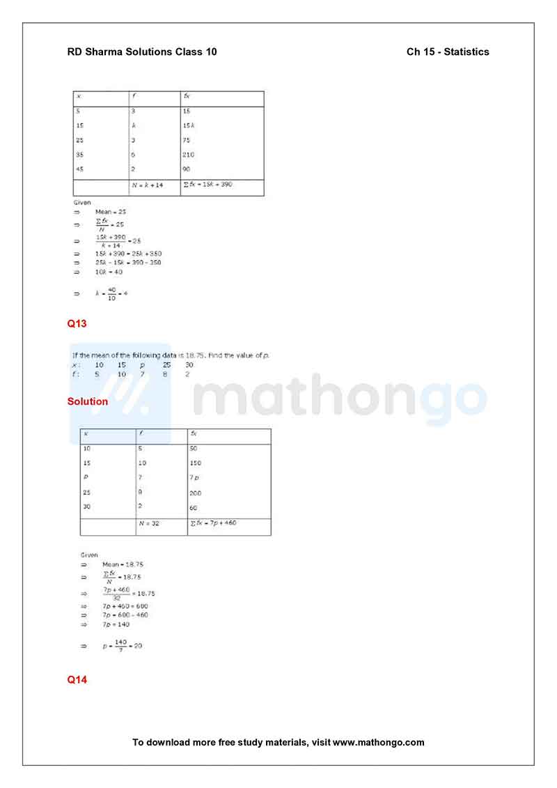 RD Sharma Class 10 Solutions Chapter 15 – Statistics – MathonGo