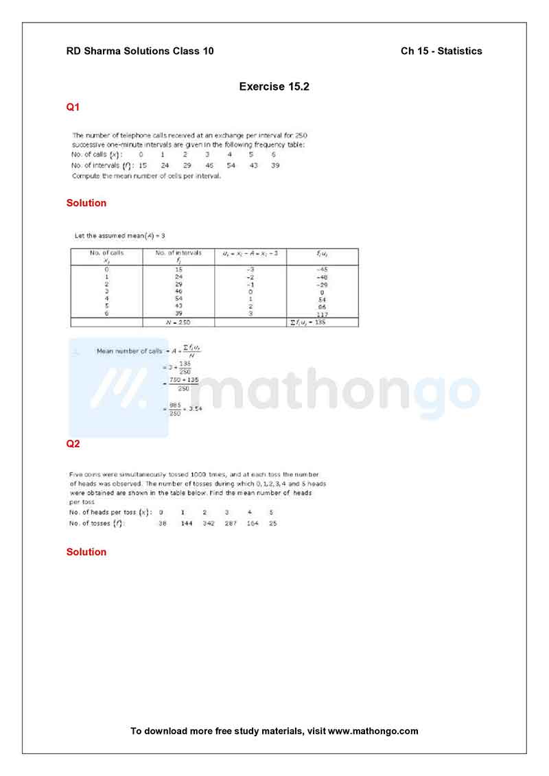 RD Sharma Class 10 Solutions Chapter 15 – Statistics – MathonGo